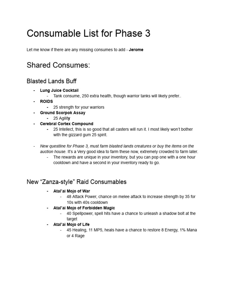 Consumable List For Phase 3 | PDF | Cooking, Food & Wine | Home & Garden