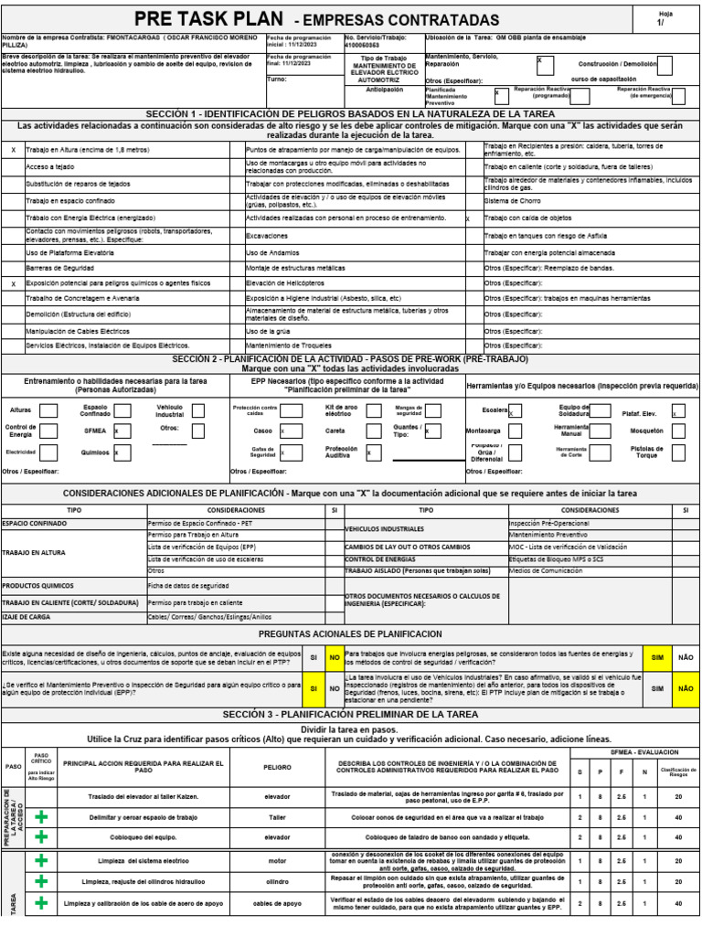 Pre Task FM MONTACARGAS ELEVADOR Automotriz | PDF | Máquina elevadora ...