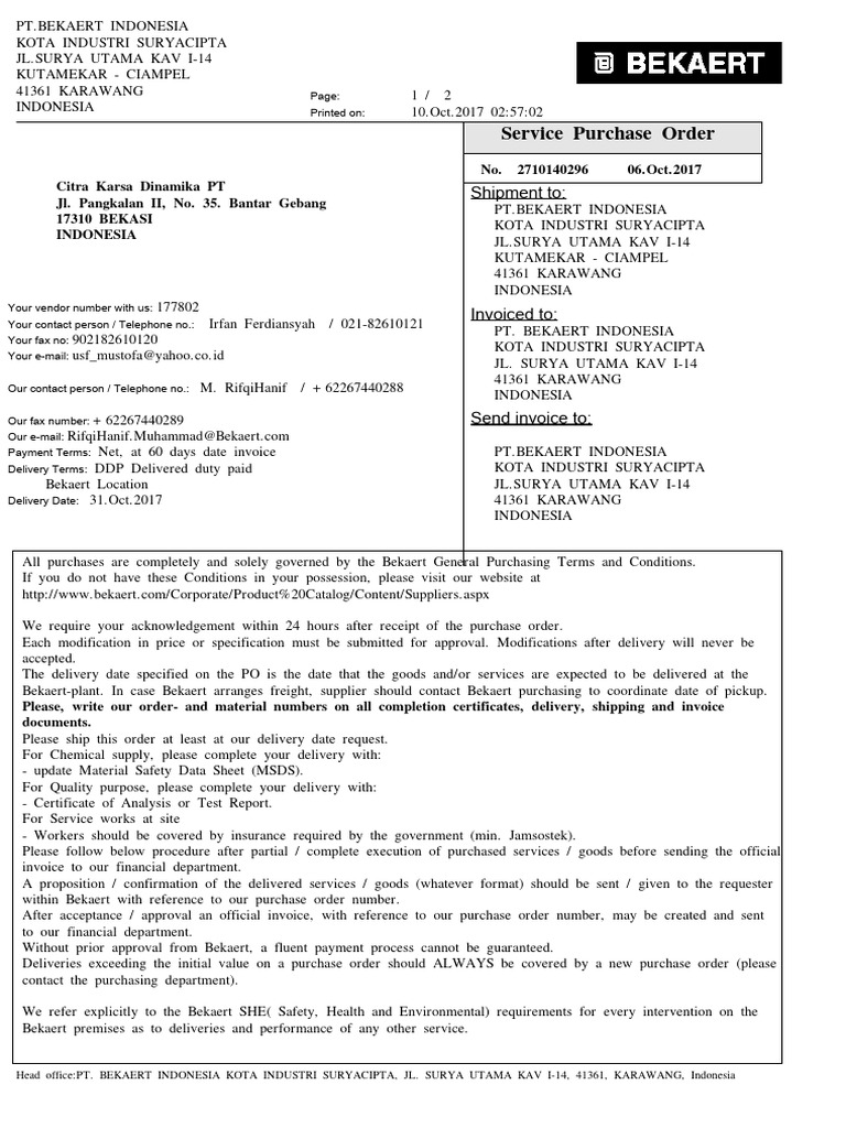 (17138) PO 2710140296 - Bekaert | PDF | Business