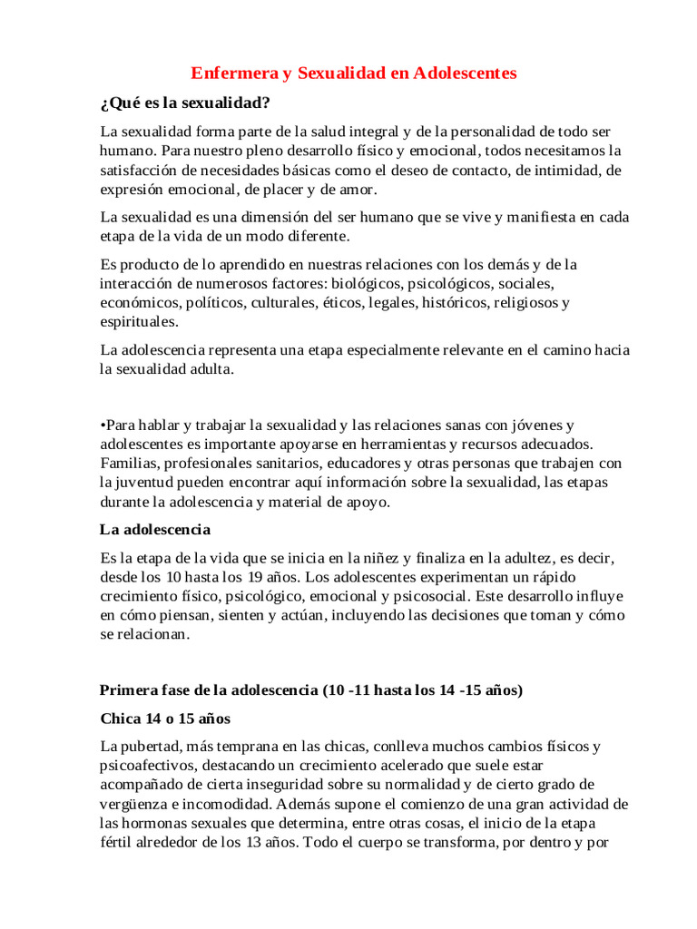 Enfermera Y Sexualidad En Adolescentes Pdf La Sexualidad Humana Adultos