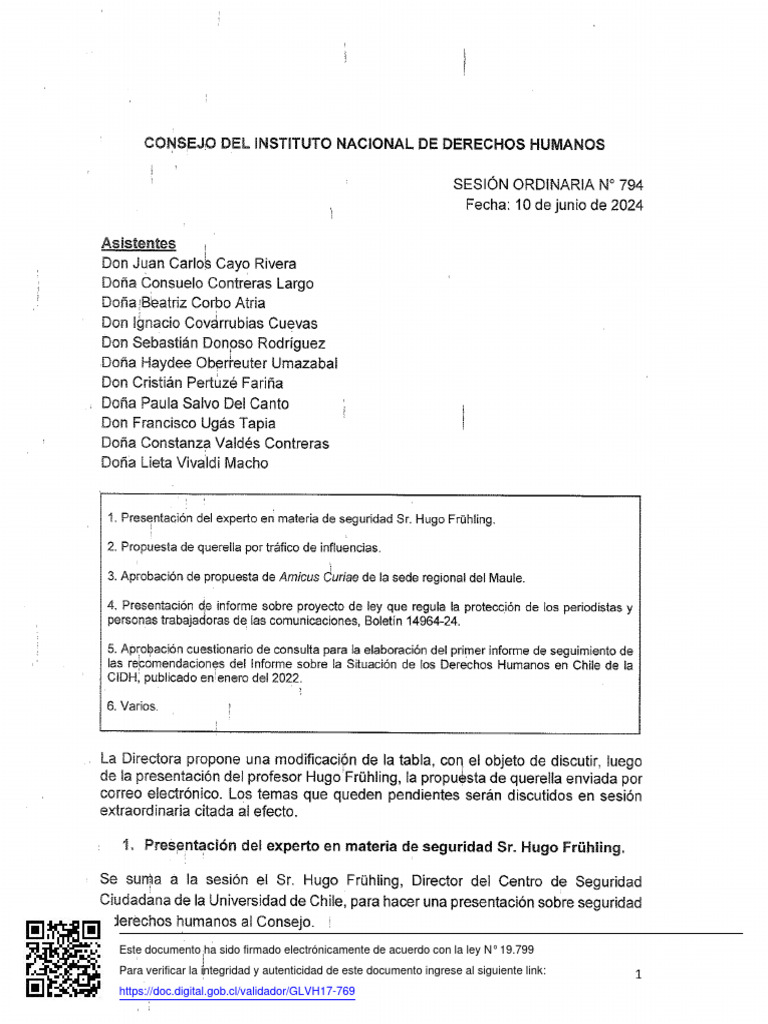 Acta INDH Sesión 10 de Junio | PDF