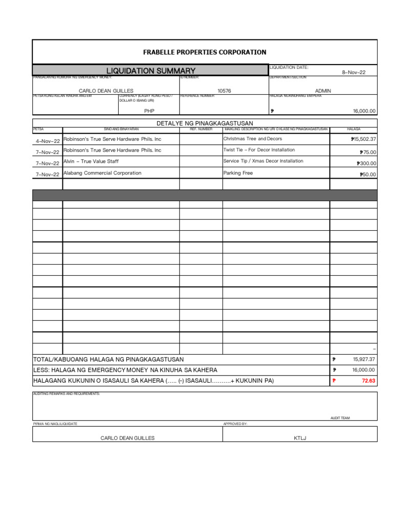 Liquidation Form | PDF | Philippines | Economy Of The Philippines