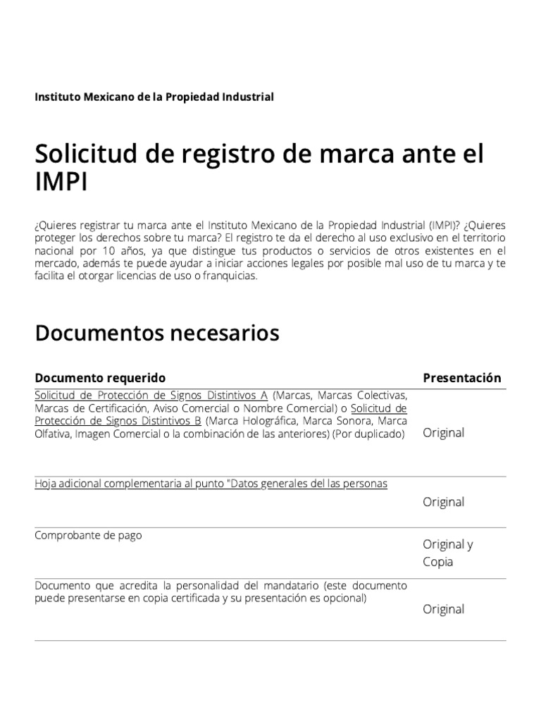 Solicitud de Registro de Marca Ante El IMPI - Trámites - Gob - MX | PDF ...