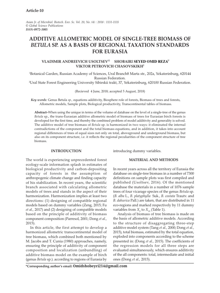Additive Allometric Model of Single-Tree | PDF | Regression Analysis | Linear Regression