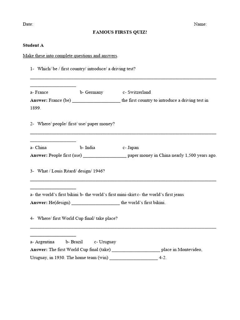 Famous Firsts Quiz Questions & Answers | PDF