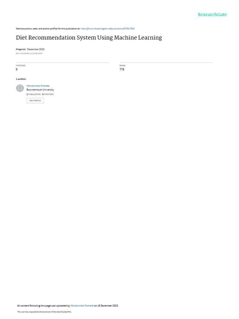 Diet Recommendation System | PDF | Machine Learning | Statistical ...