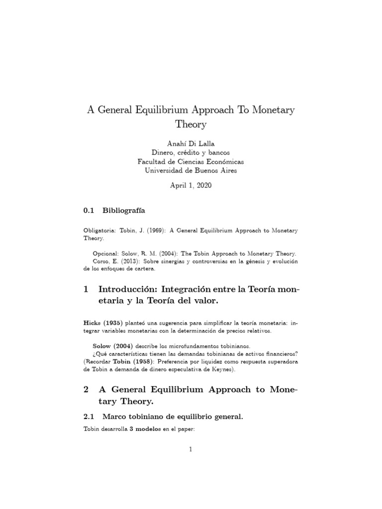 9 Notas para Clase Tobin 1969 | PDF | Equilibrio económico | Dinero