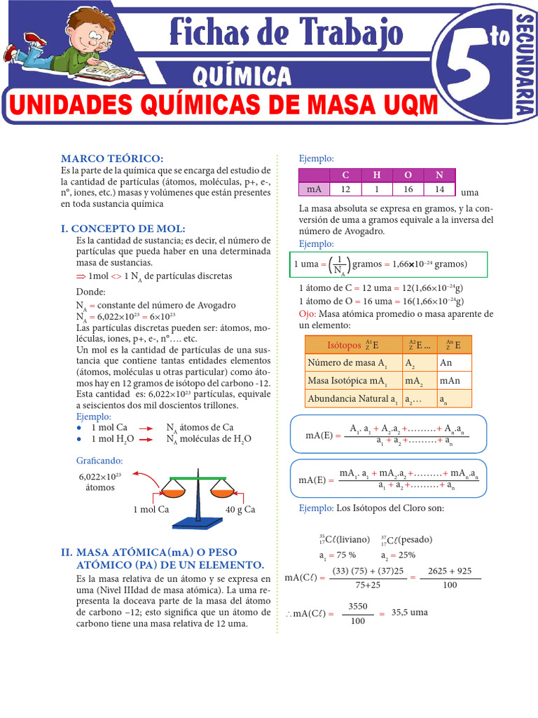 Unidades Quimicas de Masa UQM para Quinto Grado de Secundaria | PDF | Mole (Unidad) | Química Física