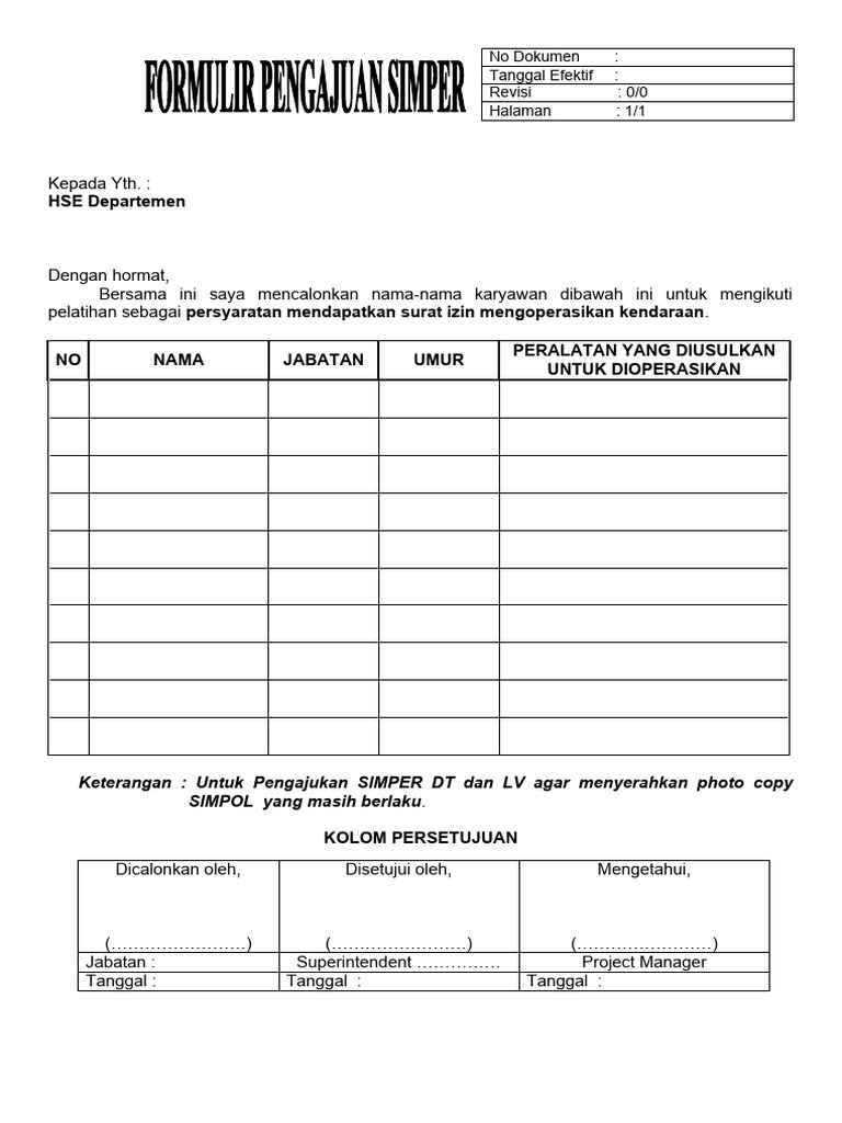 Form Surat Pengajuan Simper | PDF | Komputer