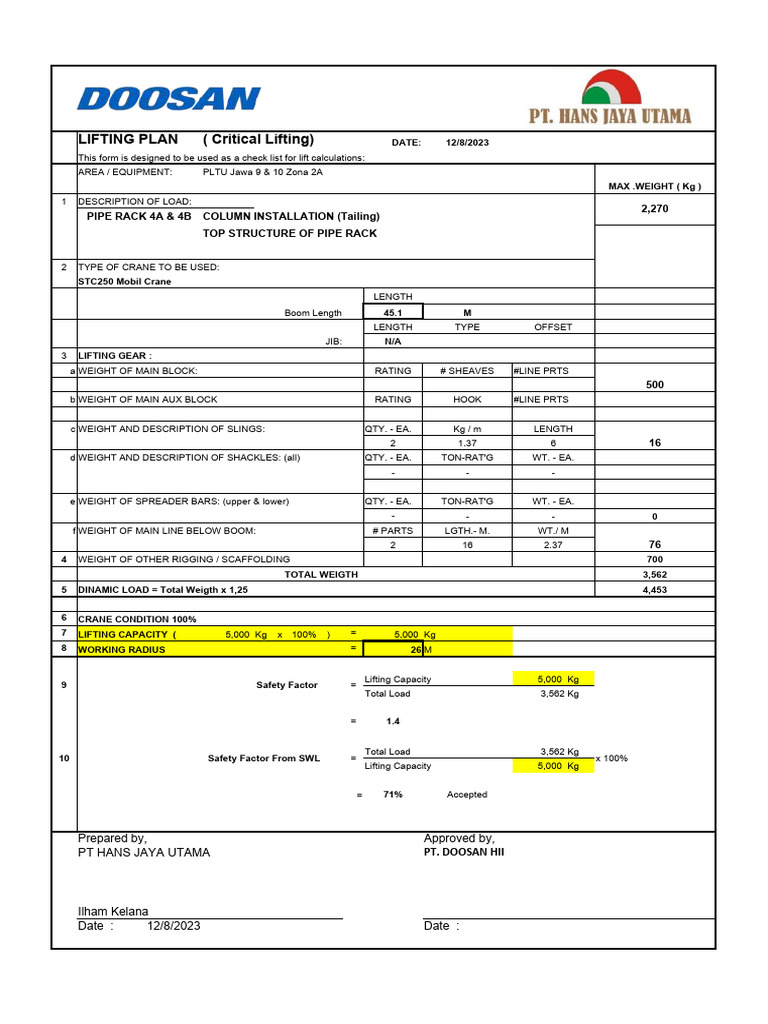 Lifting Plan Calculation Template | PDF | Microsoft Excel | Crane (Machine)