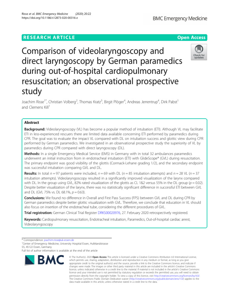 Comparison of VL and DL by German Paramedics 12873-020-00316-z | PDF ...