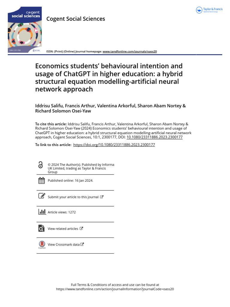 Economics Students Behavioural Intention and Usage of ChatGPT in Higher Education A Hybrid ...