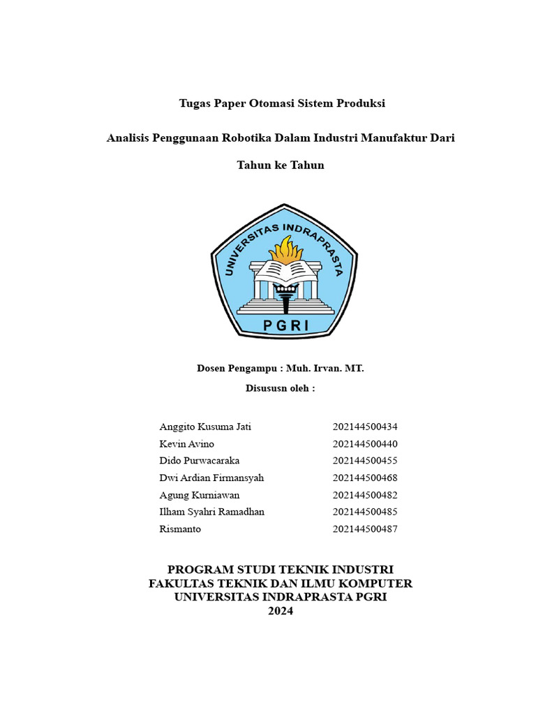 Tugas Paper Kel 4 Penerapan Robot Dalam Industri Manufaktur | PDF