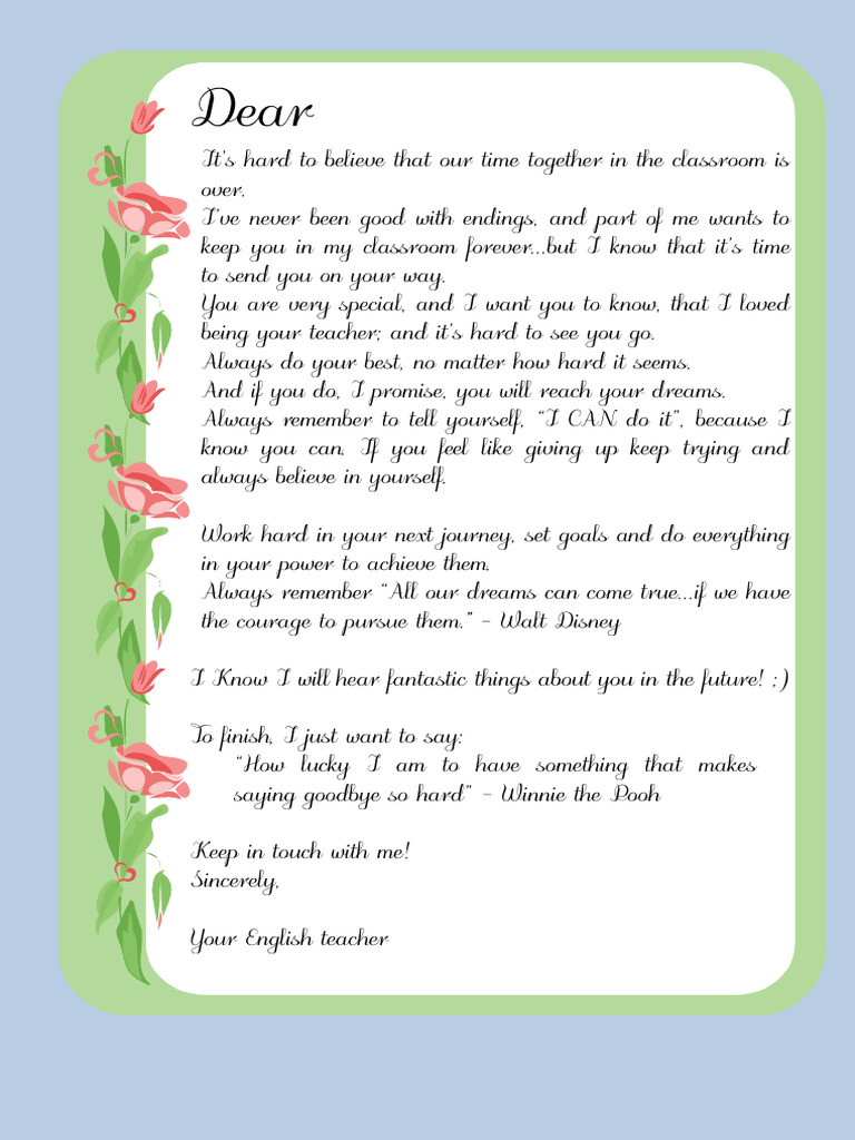 Letter FROM YOUR TEACHER | PDF