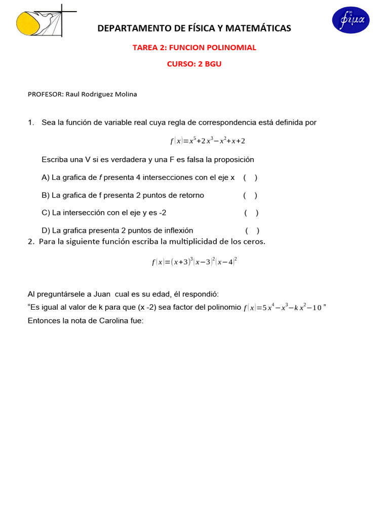Tarea 2 Funcion Polinomial | PDF
