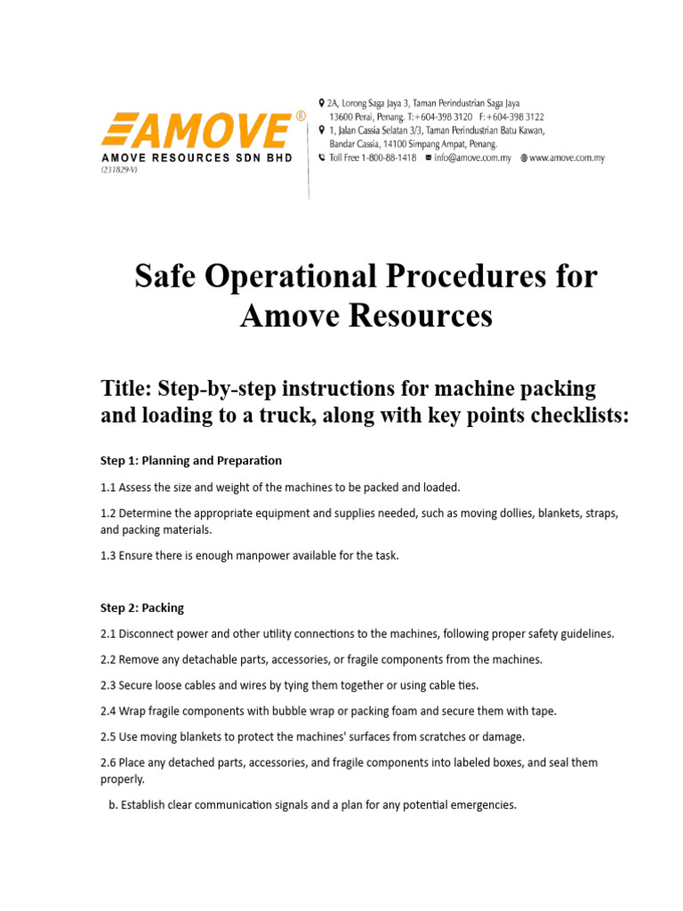 SOP AMOVE - Packing, Loading and Check List | PDF | Truck ...