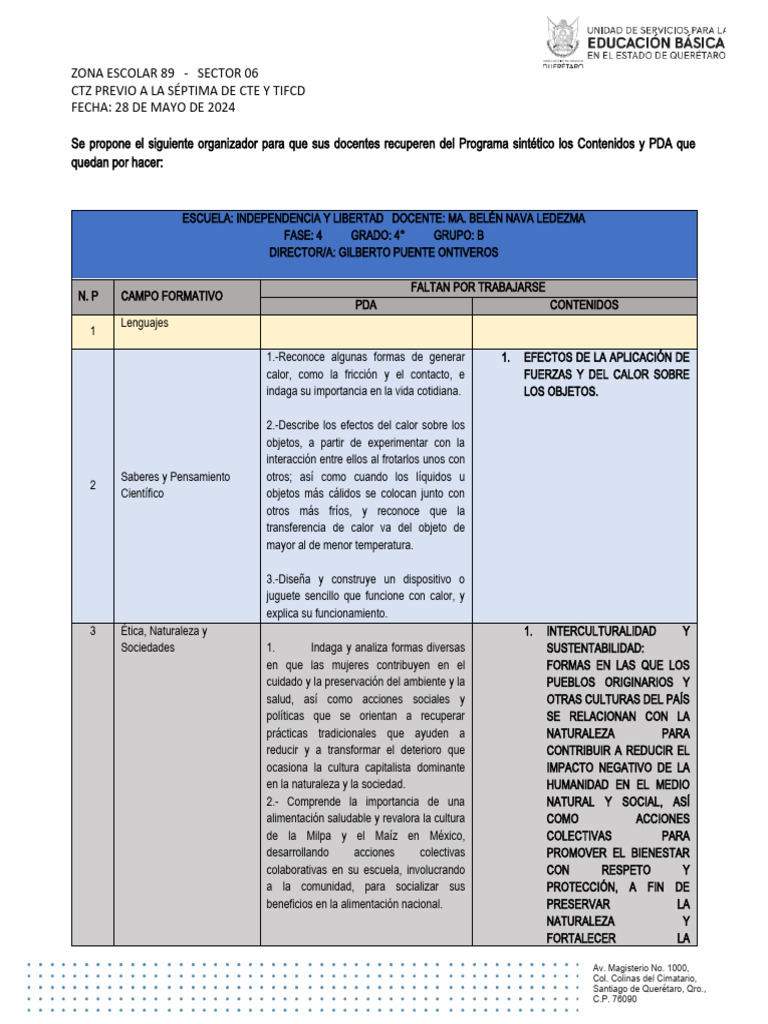 Plan de Contenidos Escolares | PDF | México | Calor