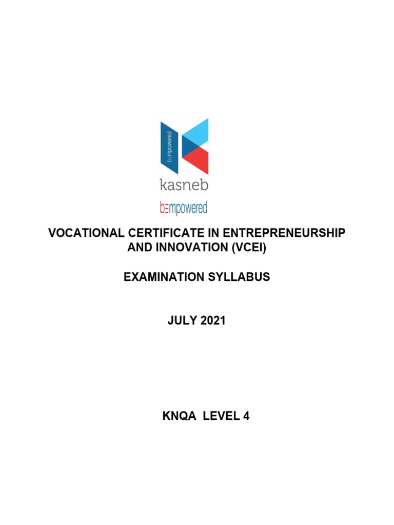 Vocational Certificate in Entrep and Innovation Final Syl Sept 2021 | PDF | Accountant ...