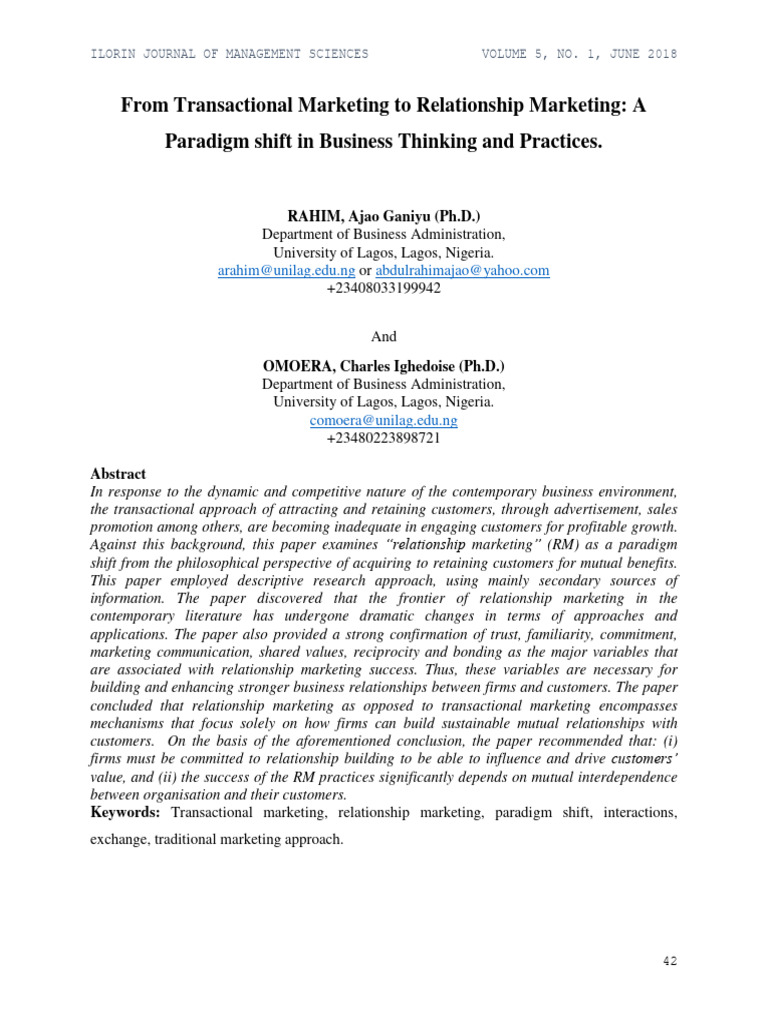 Rahim Transactional and Relationship Marketing | PDF | Marketing | Customer