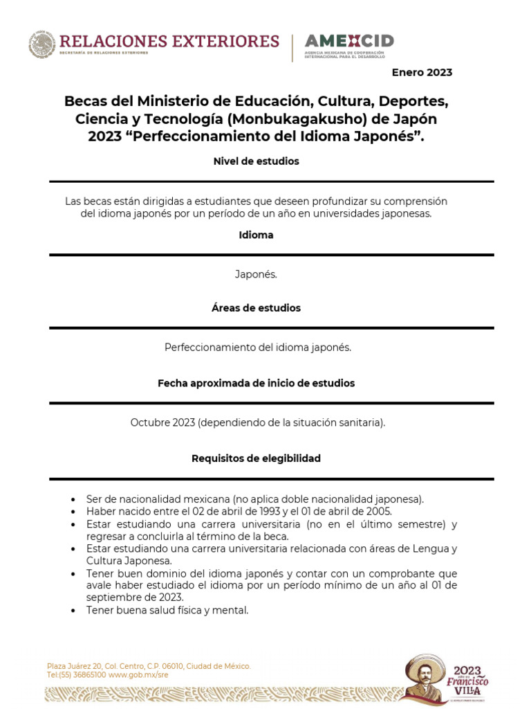 CONVOCATORIA_MONBUKAGAKUSHO_IDIOMA_JAPONES_2023 | PDF | Japón | México