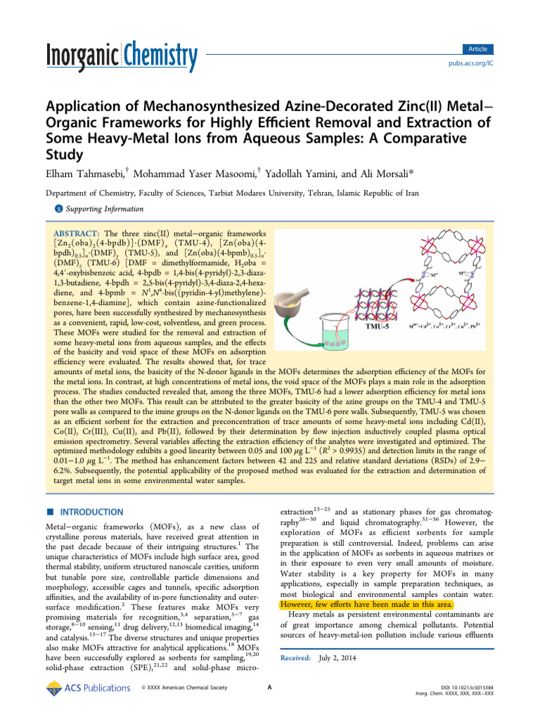 Morsali (Thamsebi) 2014 MOF, Cinetica Explicación | PDF | Adsorption ...