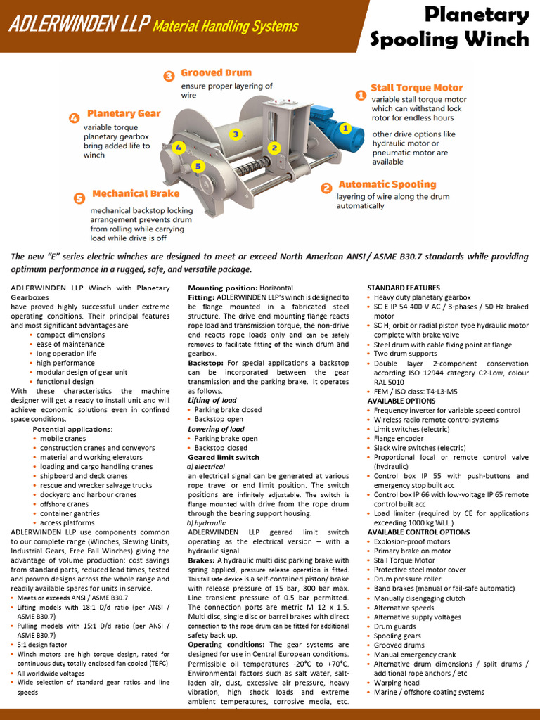 Winch Catalogue | PDF | Crane (Machine) | Brake