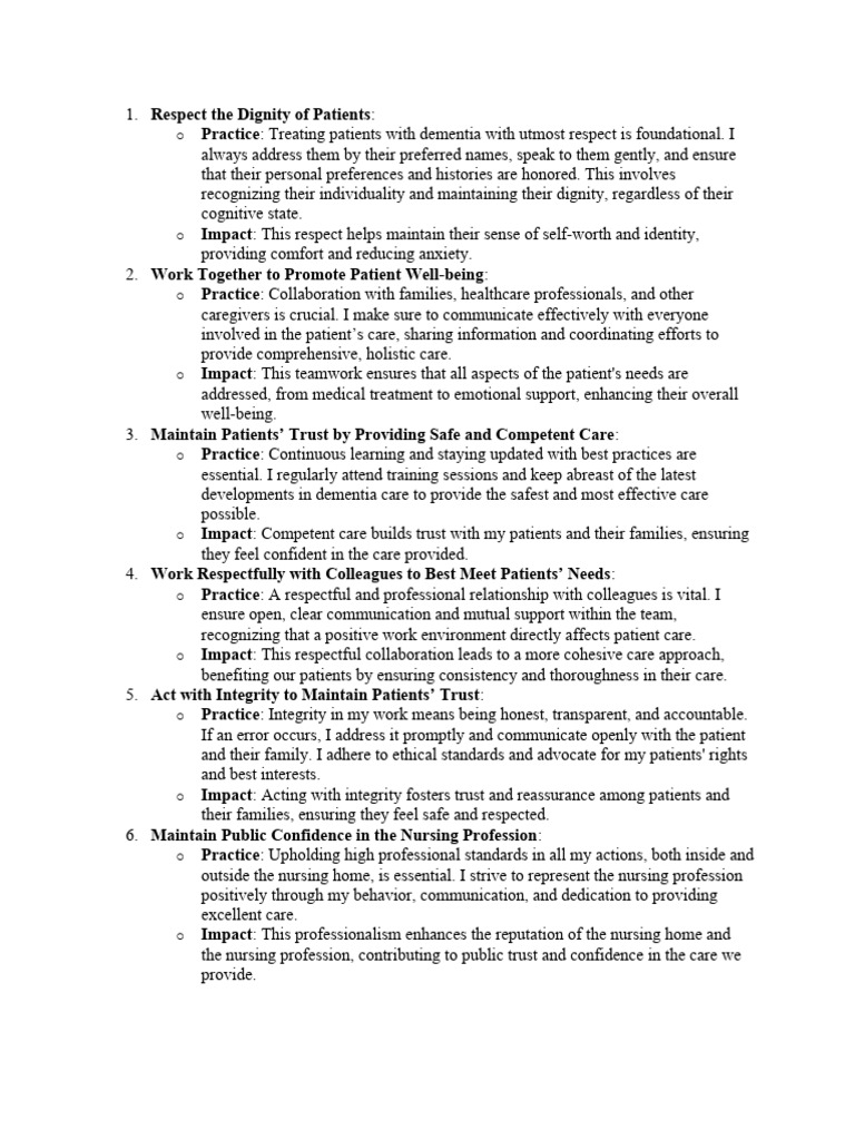 Reflect on CNO code of conduct | Download Free PDF | Nursing | Patient