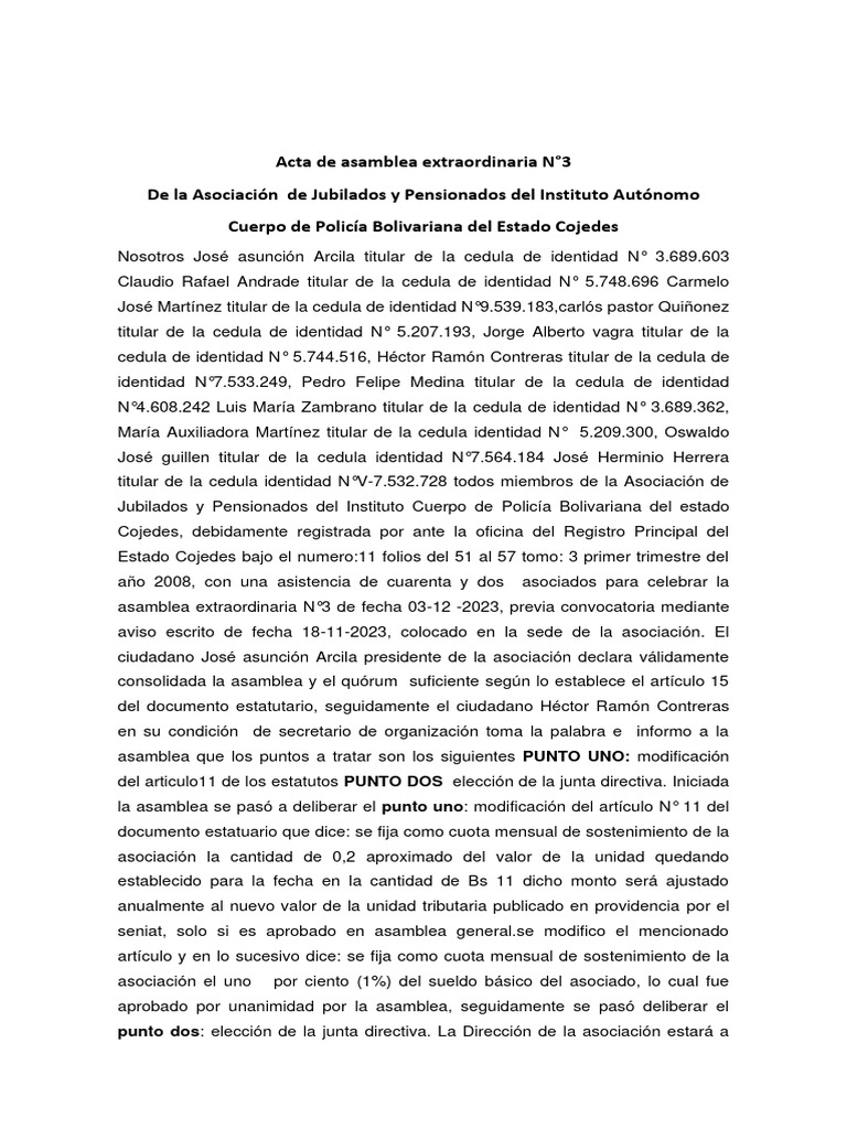 Acta de Asamblea | PDF | Documento de identidad | Gobierno
