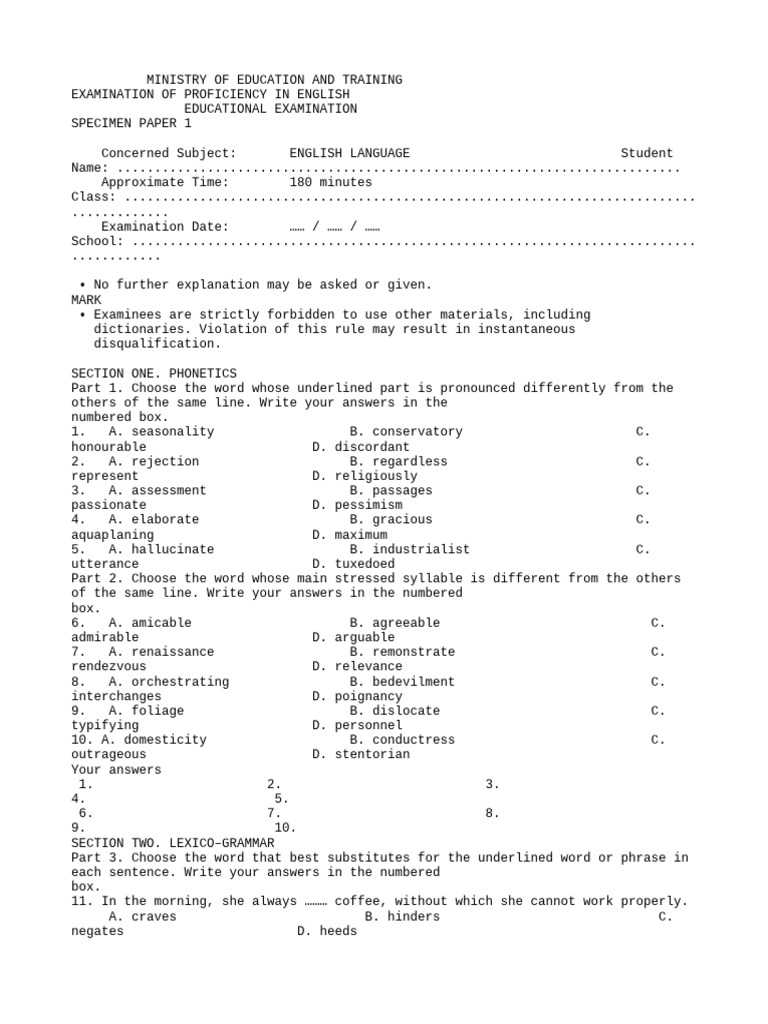 Specimen Paper Gifted Student Examination | PDF | Extrasensory ...