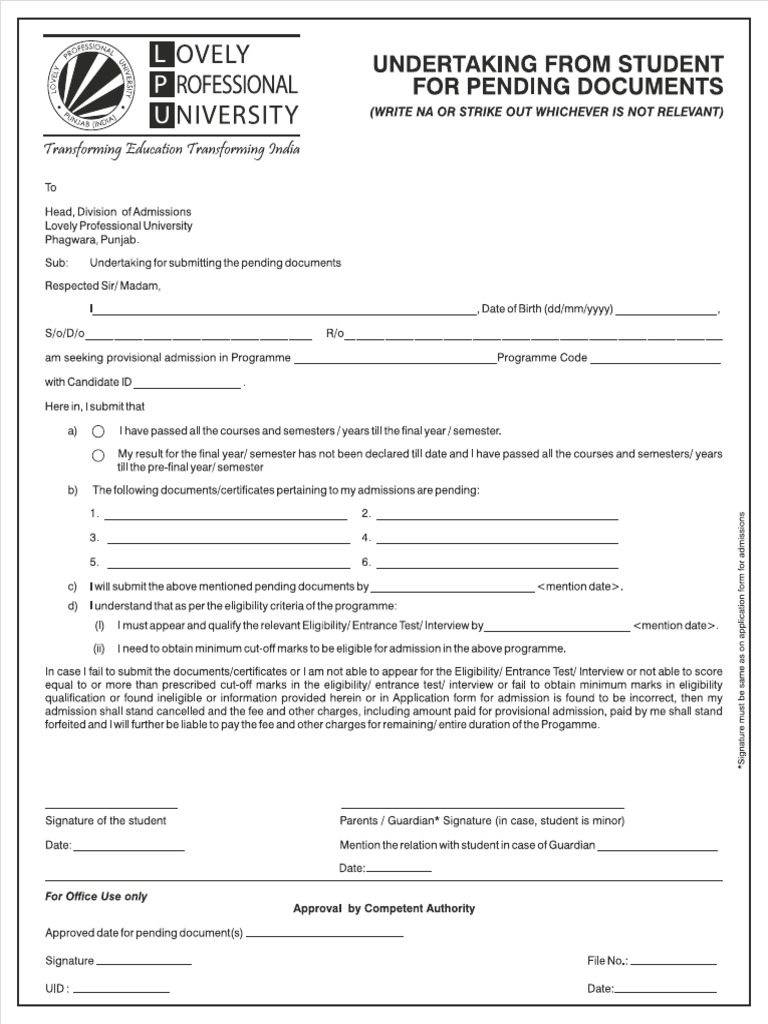 Undertaking For Pending Documents - Merged | PDF