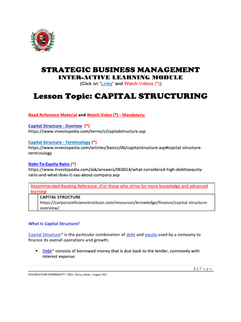 Capital Structuring Overview | PDF
