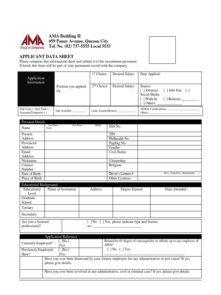 Application Data Form | PDF | Employment