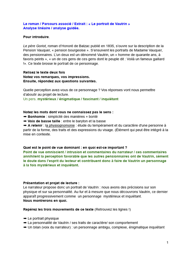 Analyse du personnage de Vautrin | PDF | Romans