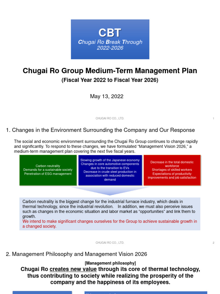 Chugai Ro 2022-2026 Management Plan | PDF | Steelmaking | Coal