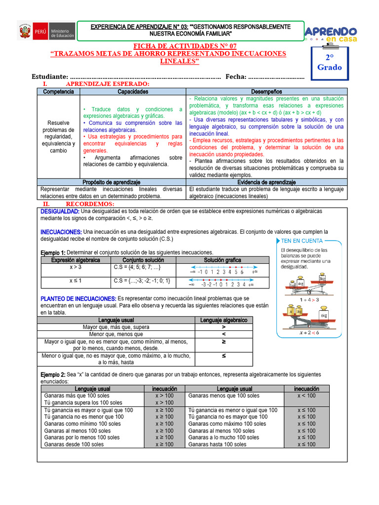 Ficha 7 - 2do - Exp 3 | PDF | Desigualdad (Matemáticas)