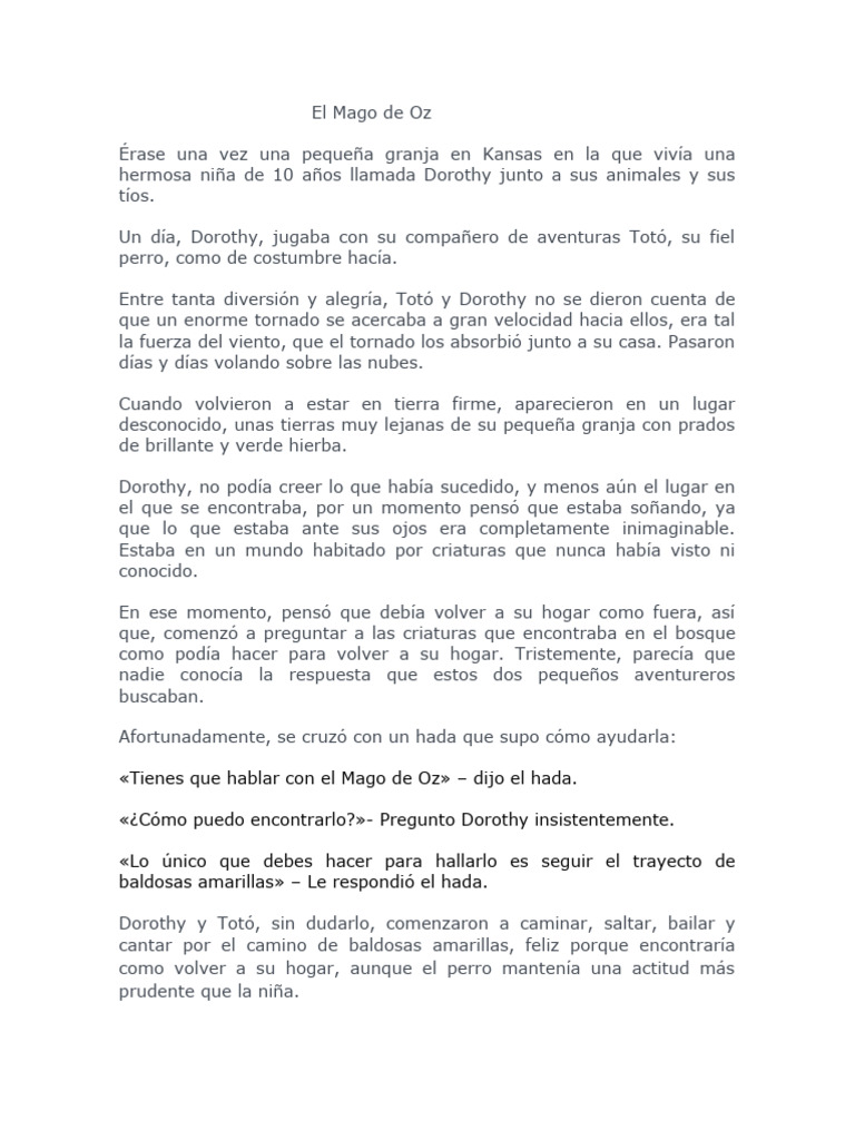 El Mago de Oz. Cuento | PDF | Wizard Of Oz (Personaje) | Dorothy Gale