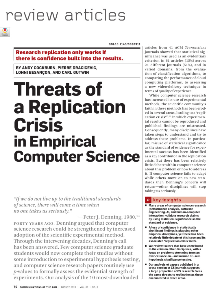 Threats of A Replication Crisis in Empirical Computer Science | PDF ...