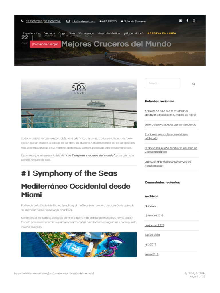 Los 7 Mejores Cruceros Del Mundo - SRX Travel | Descargar gratis PDF | Crucero | Transporte de agua