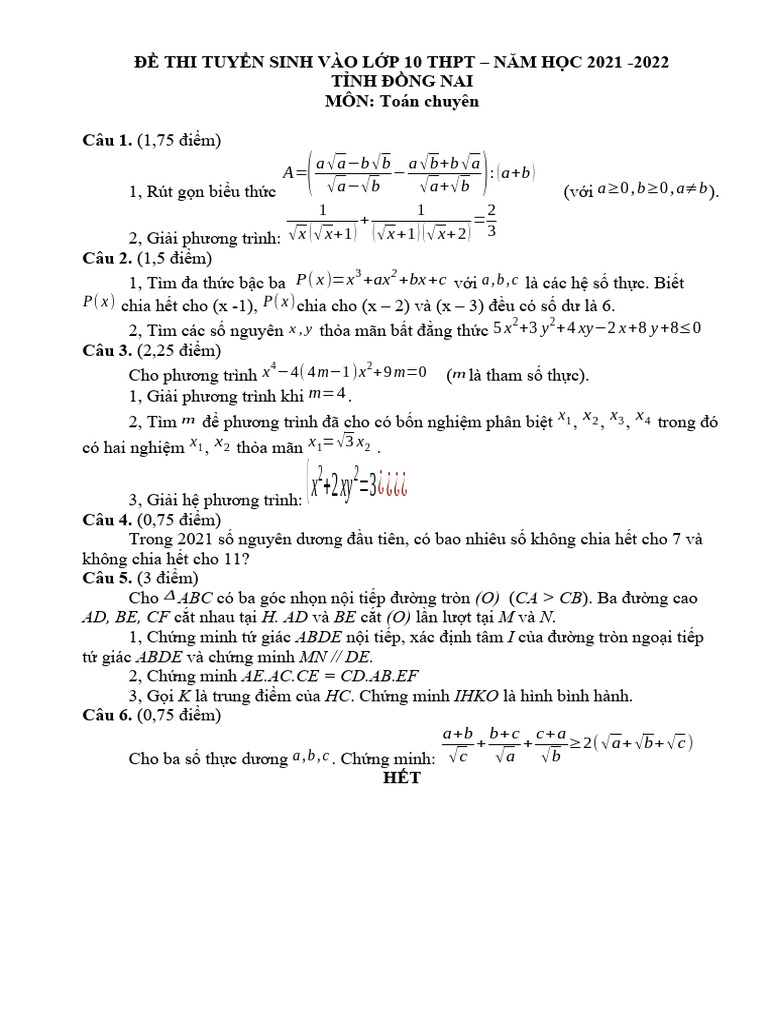 Chuyên Đ NG Nai - 2021 - 2022 | PDF