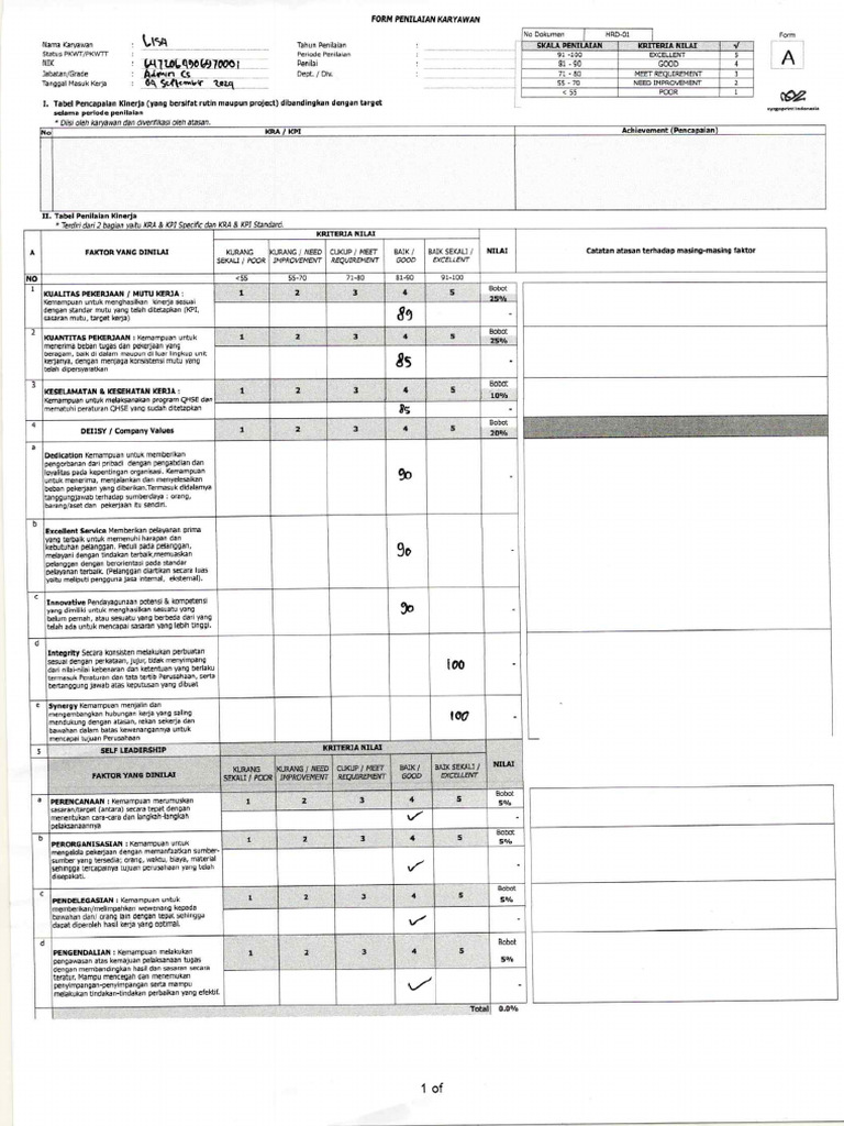 FORM PENILAIAN ESC SMD | PDF