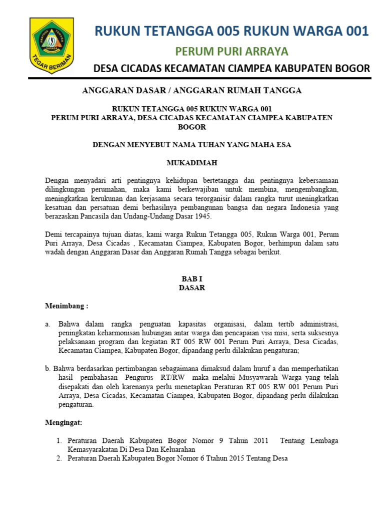 Aturan RT 005 RW 001 Puri Arraya | PDF | Hukum | Griya & Taman
