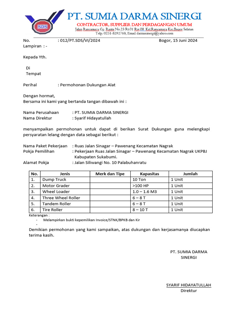 Permohonan Duk Alat | PDF | Bisnis