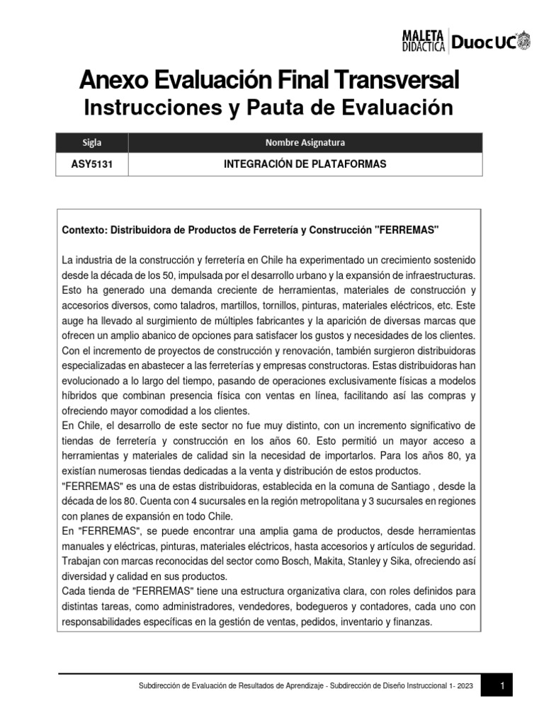 Anexo_Evaluación Final Transversal_ASY5131 | PDF | Software