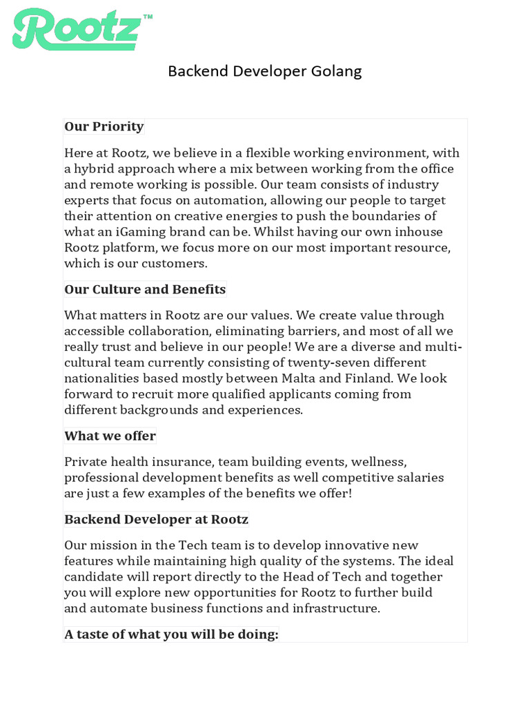 Backend Developer Golang | PDF | Databases | System