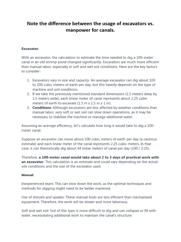 Ab20240111 - Excavator vs. Manual Option For Digging Canals | Download Free PDF | Economies