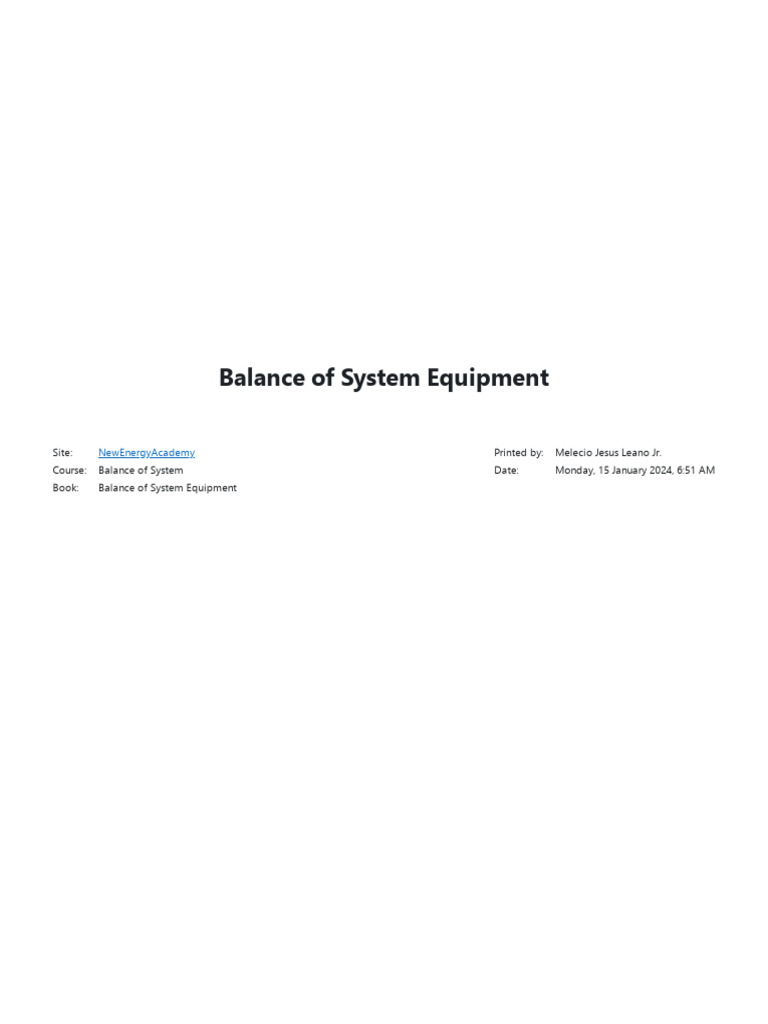 Balance of System Equipment Overview | PDF | Fuse (Electrical ...