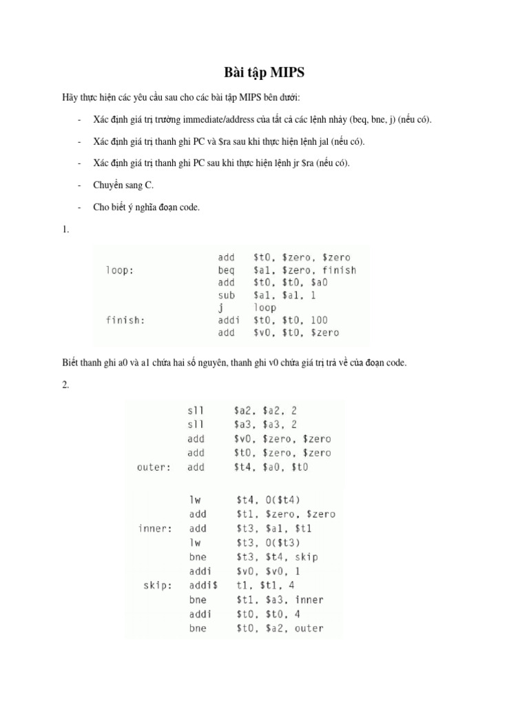 Bai Tap MIPS Mach So | PDF