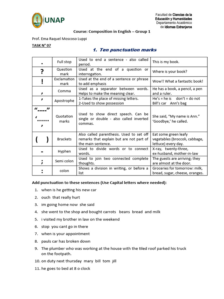 Task 7 Punctuation Marks | PDF | Punctuation | Text