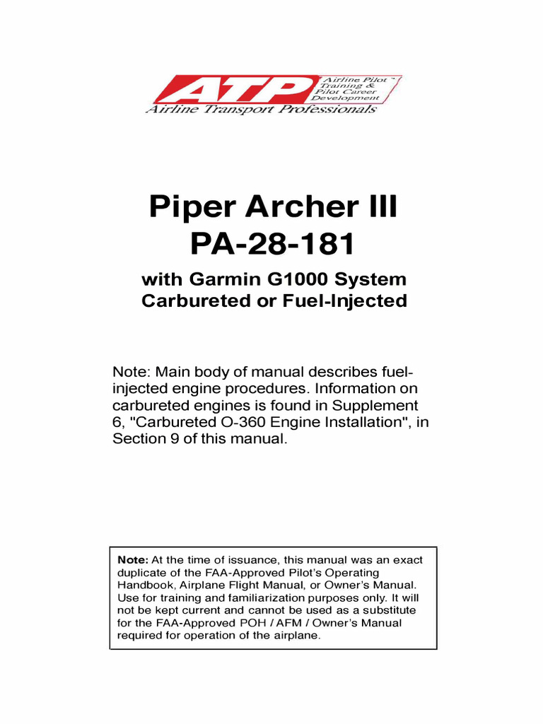 Piper Archer Ill PA-28-181: With Garmin G1000 System Carbureted or Fuel ...