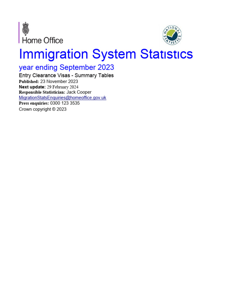 Visas Summary Sep 2023 Tables | PDF | Travel Visa | Immigration Law